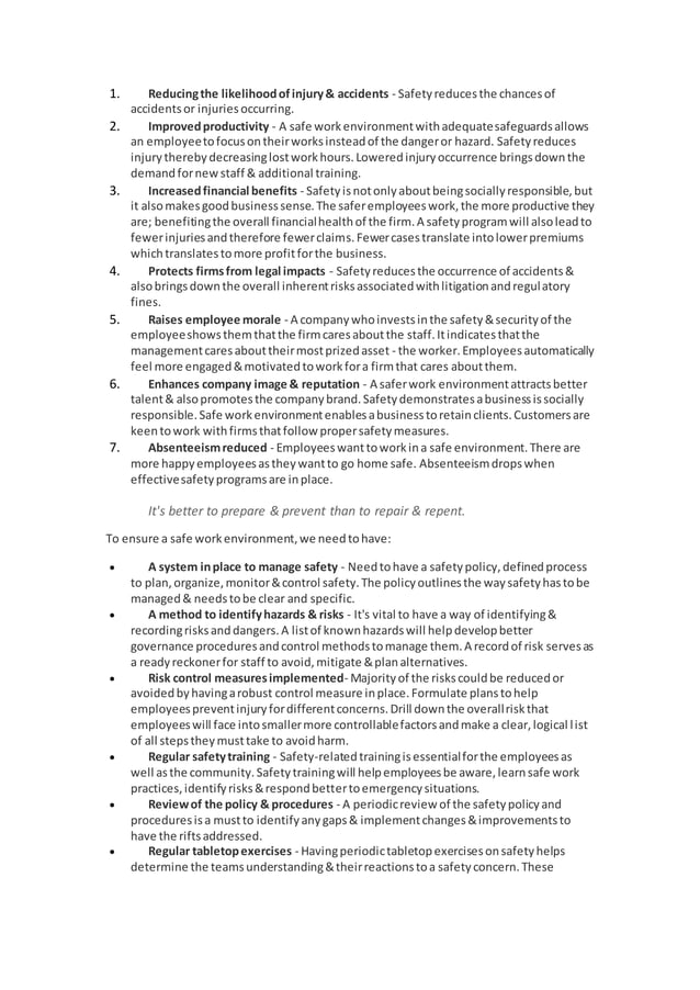 Why is safety important | DOCX