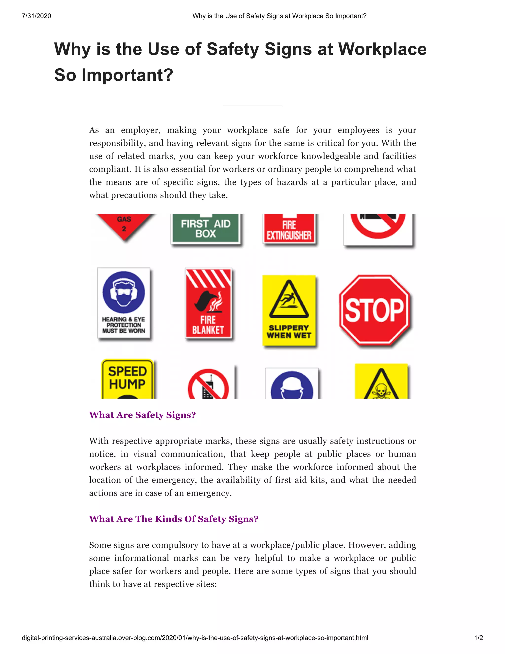 Why is the Use of Safety Signs at Workplace So Important? | PDF