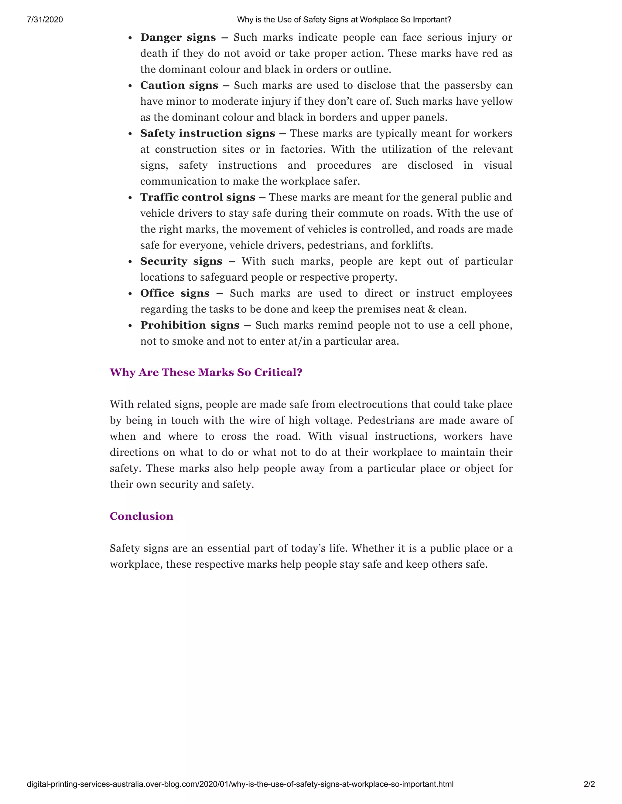Why is the Use of Safety Signs at Workplace So Important? | PDF
