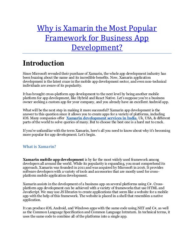 Why is xamarin the most popular framework for business app development | PDF