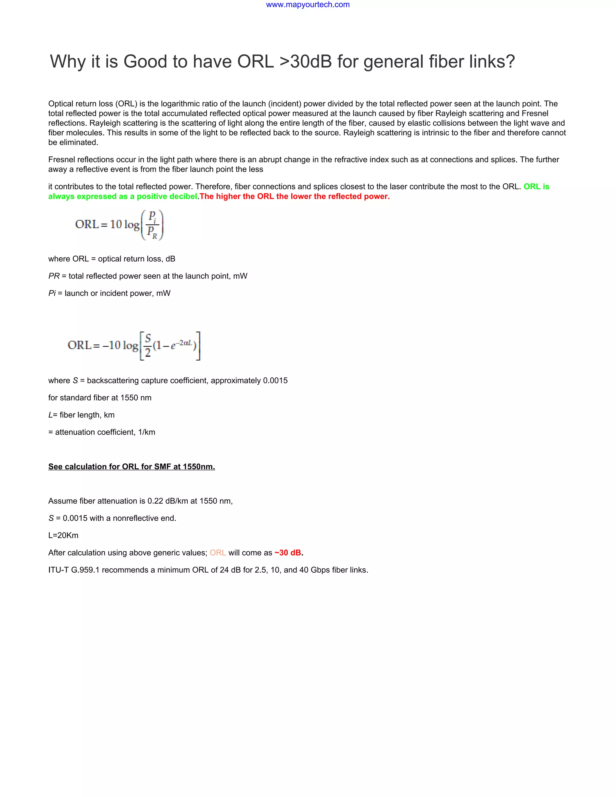 Why it is good to have orl 30d b for general fiber links? | PDF