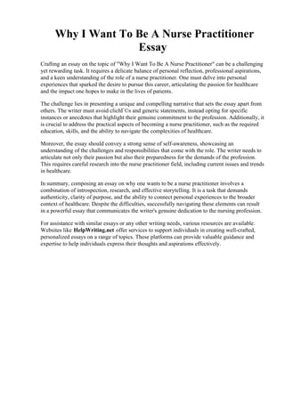 Why I Want To Be A Nurse Practitioner Essay | PDF