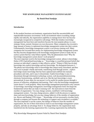 WHY KNOWLEDGE MANAGEMENT SYSTEM FAILED by DANIEL DONI SUNDJOJO | PDF