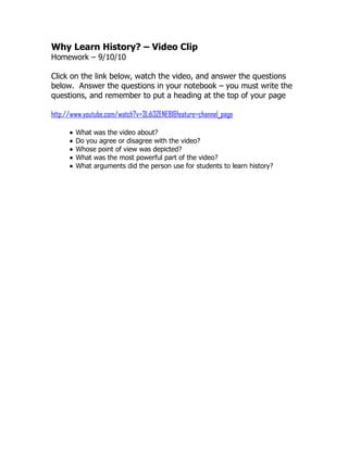 Why learn history video clip questions | PDF