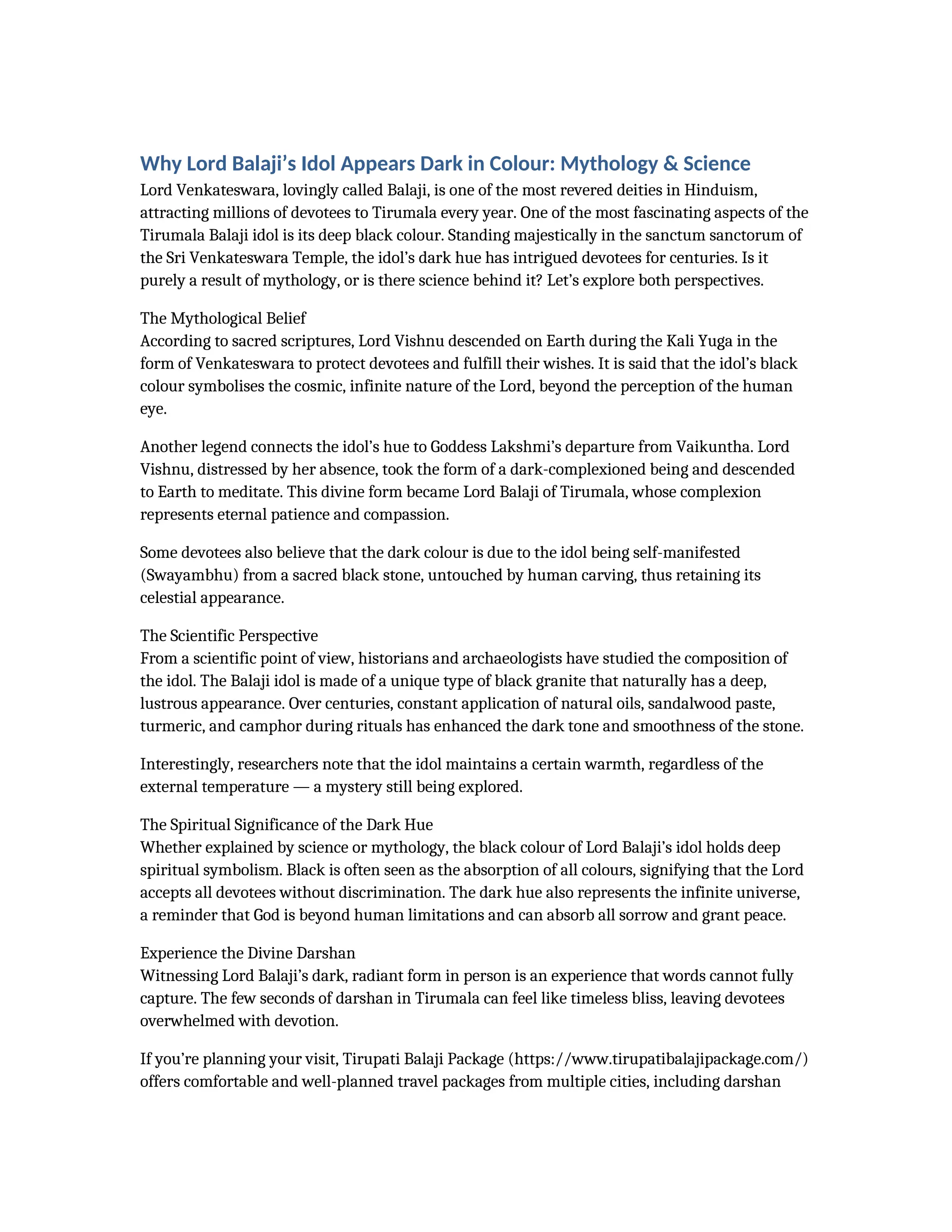 Why Lord Balaji’s Idol Appears Dark in Colour: Mythology & Science | DOCX