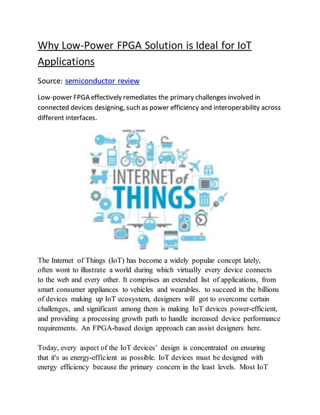 Why low power fpga solution is ideal for iot applications | PDF