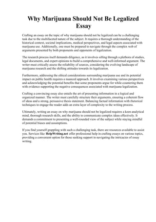 Why Marijuana Should Not Be Legalized Essay | PDF