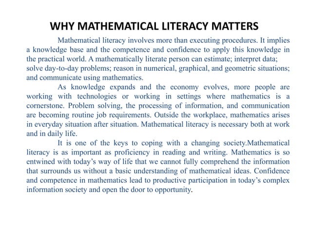 Why mathematical literacy matters ppt | PPT