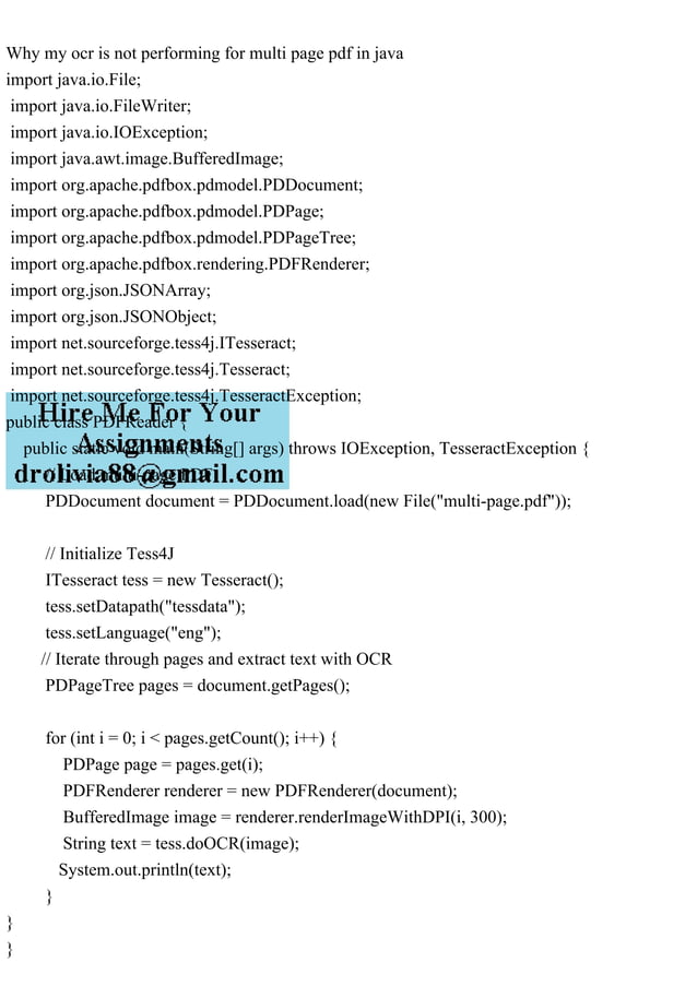 Why my ocr is not performing for multi page pdf in javaimport java.pdf