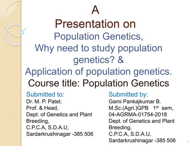 Why need to study population genetics & applications of population genetics | PPTX