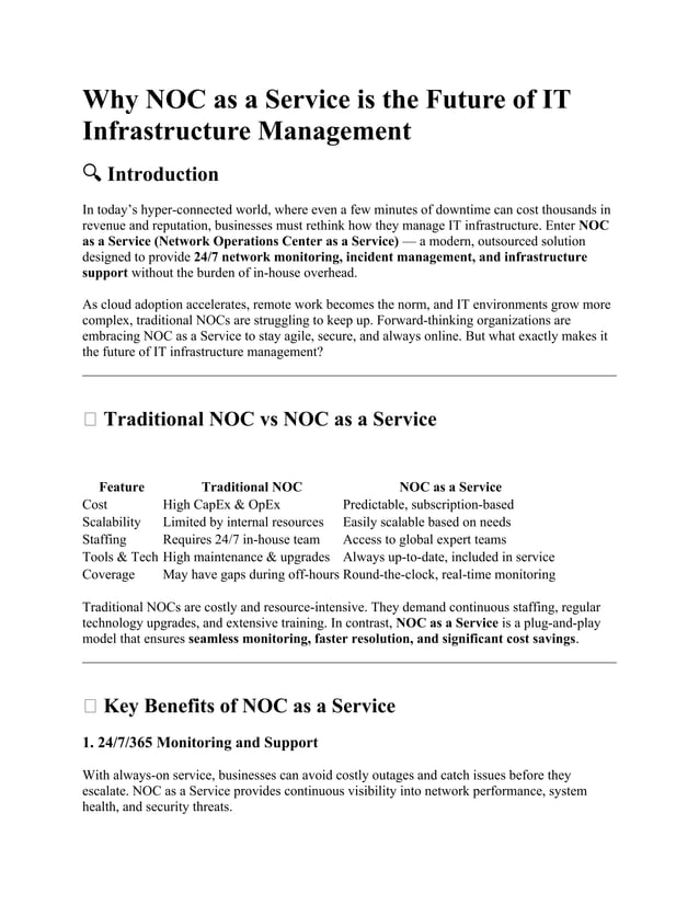 Why NOC as a Service is the Future of IT Infrastructure Management | DOCX