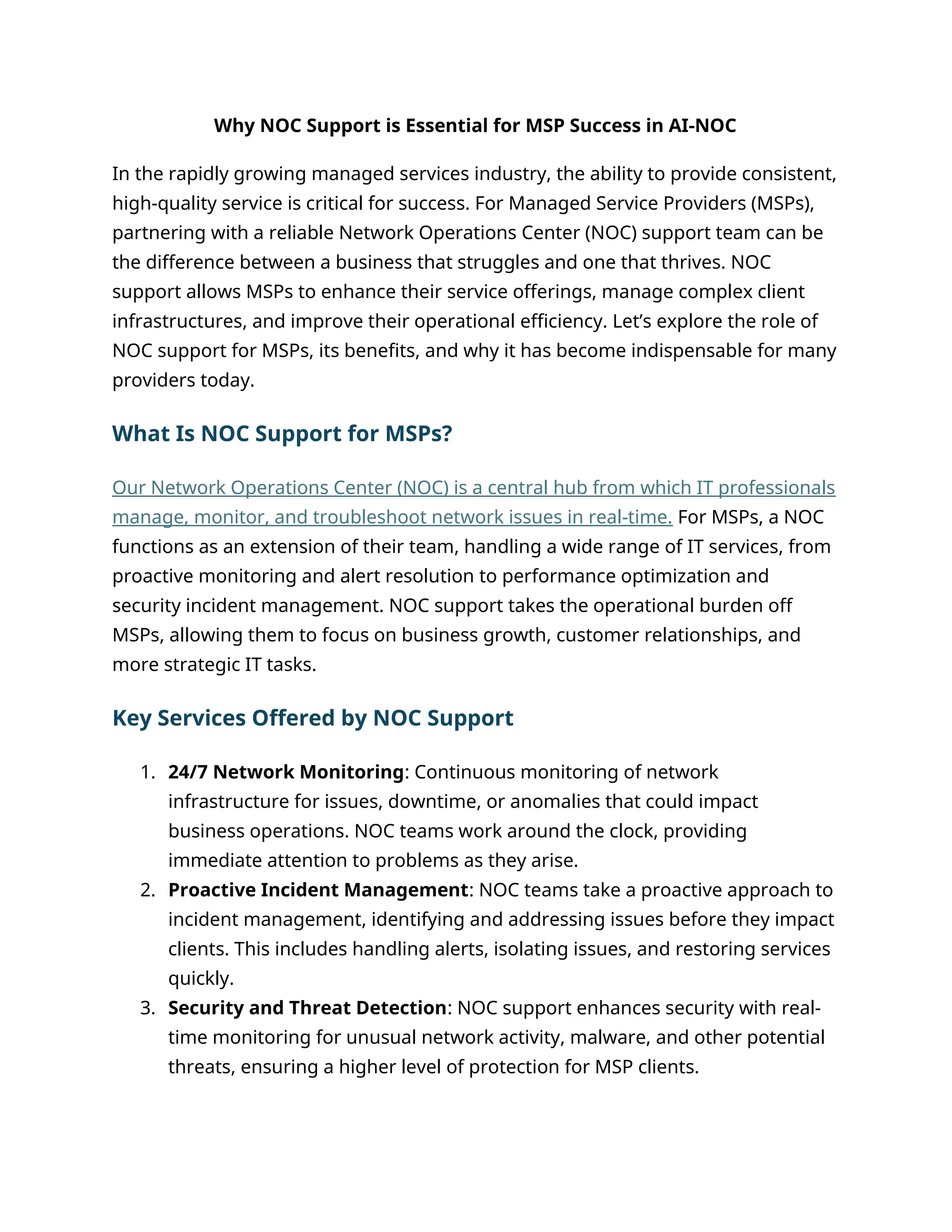 Why NOC Support is Essential for MSP Success in AI-NOC.docx