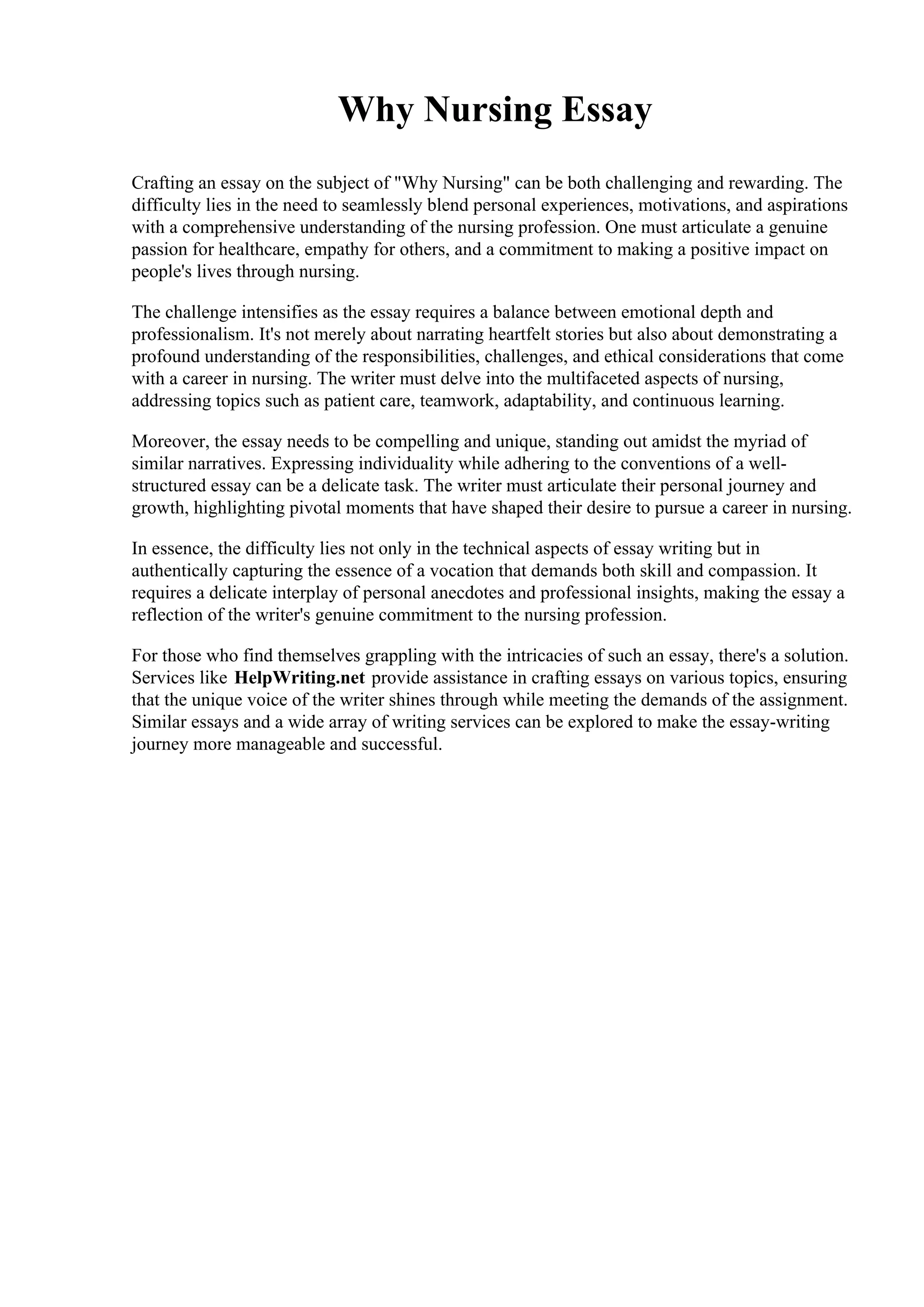 Why Nursing Essay. Ball State University | PDF