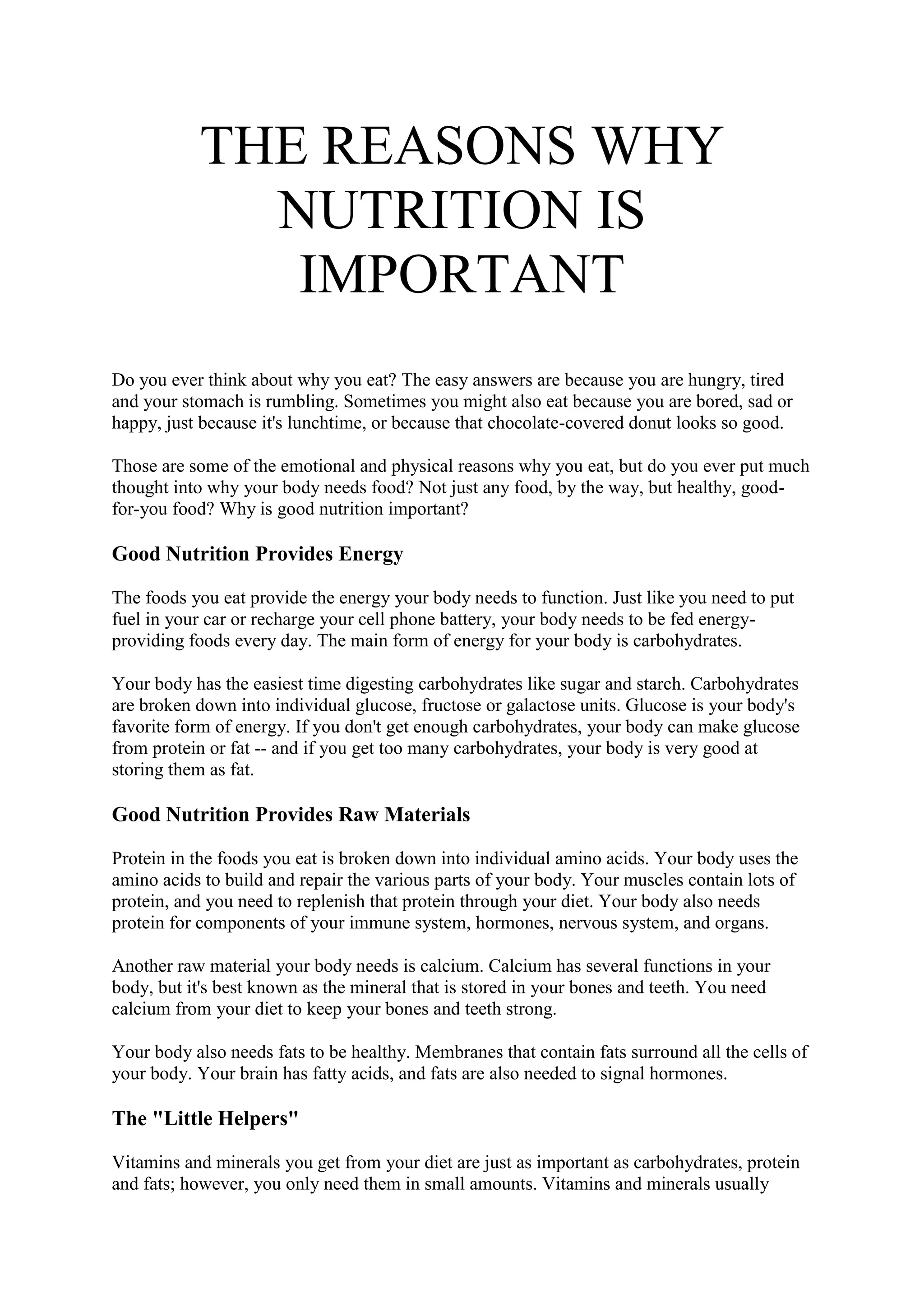 Why nutrition is important | DOCX