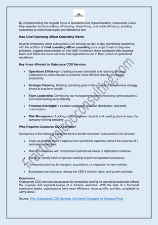 Why Outsourced COO Services Are Game-Changers for Growing Firms | PDF