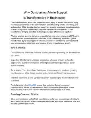 Why Outsourcing Admin Support is Transformative in Business | PDF