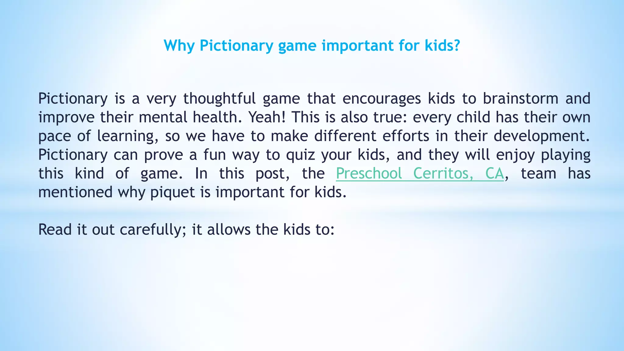 Why Pictionary game important for kids | PPT