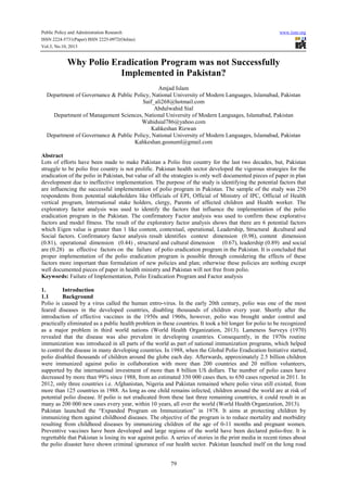 Why polio eradication program was not successfully implemented in pakistan | PDF