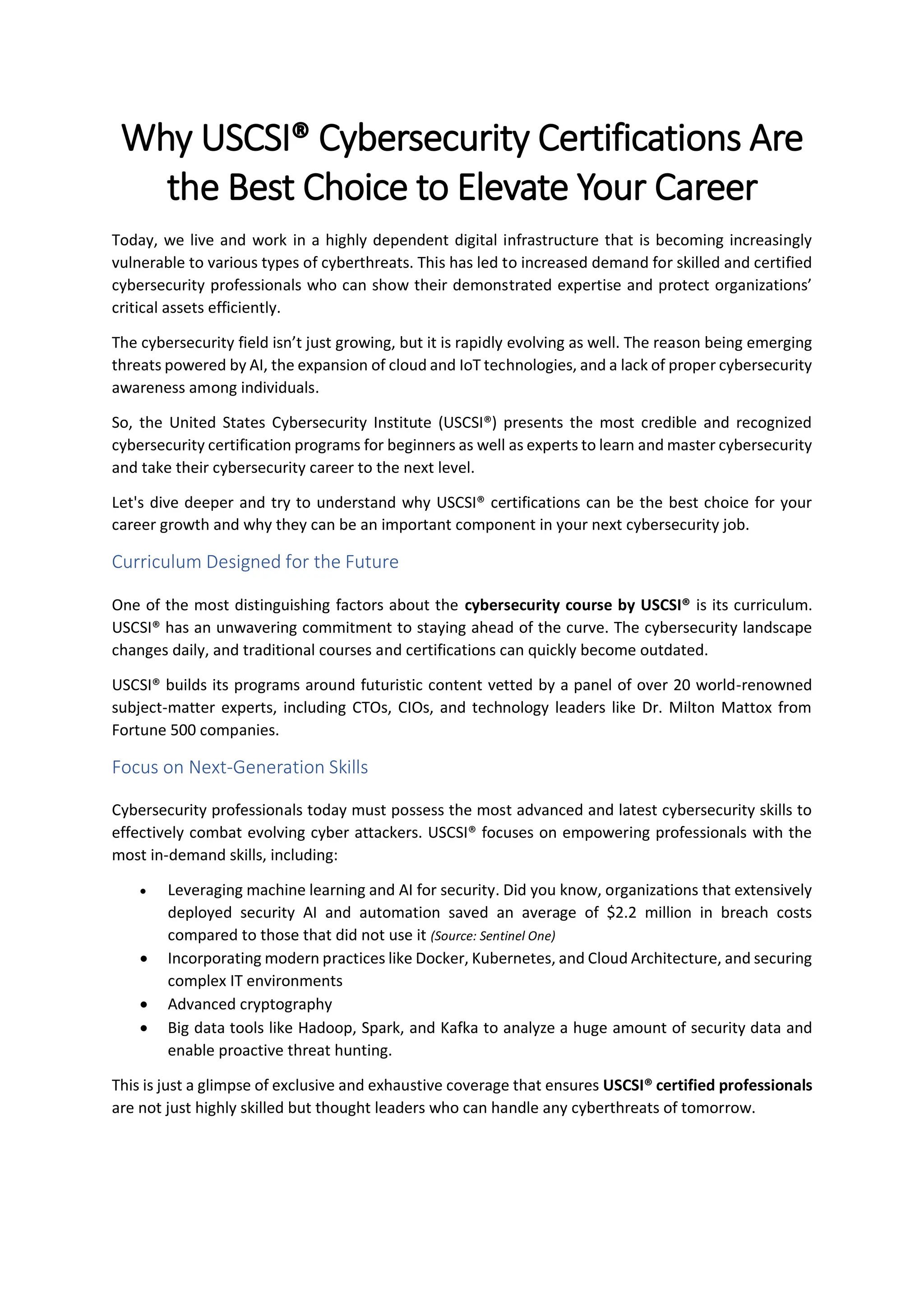 Why USCSI® Cybersecurity Certifications Are the Best Choice to Elevate ...