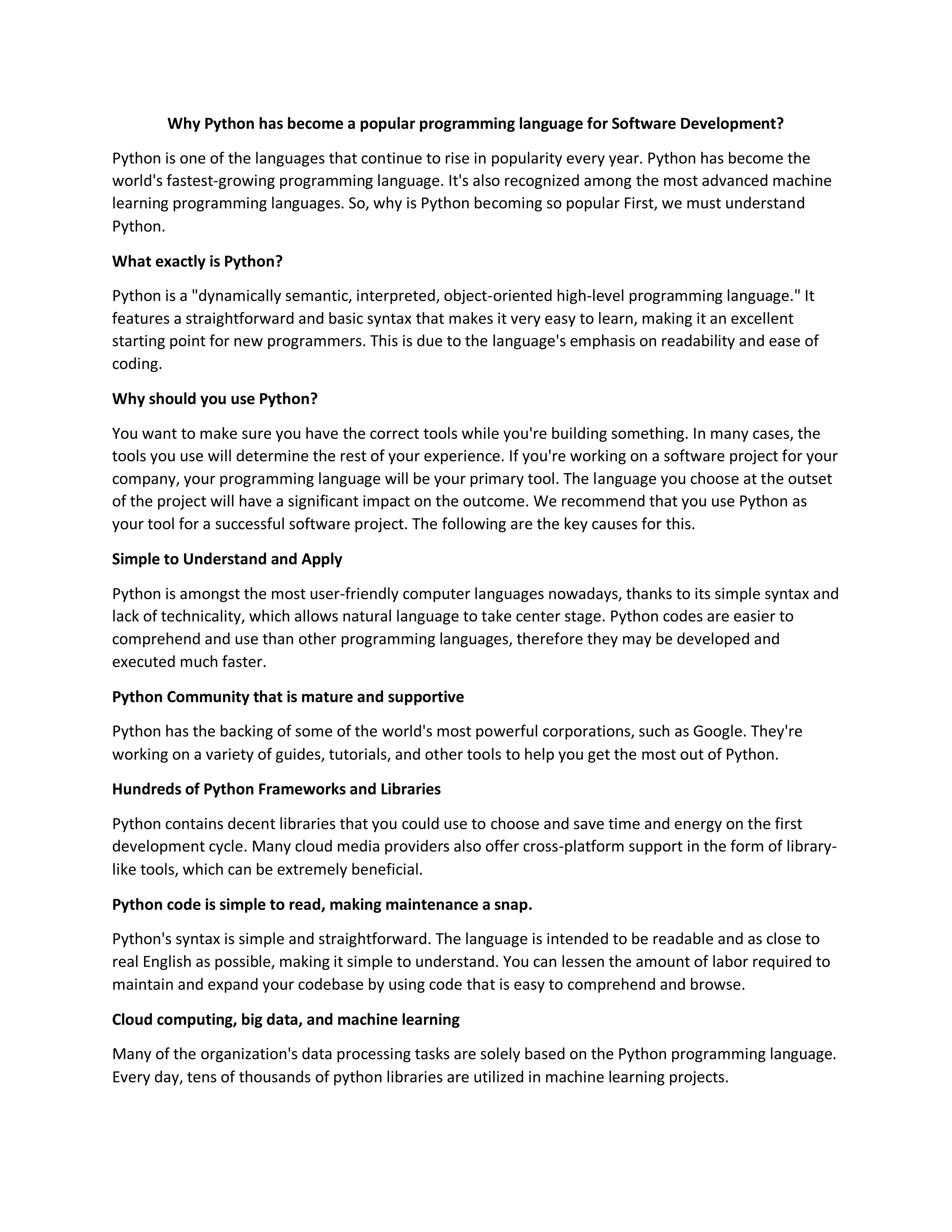 Why Python Has Become A Popular Programming Language For Software Development Pdf