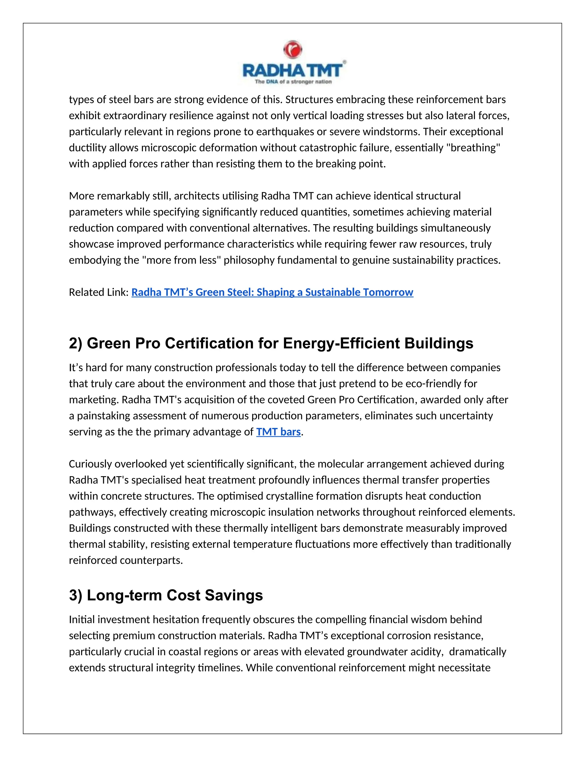 Why Radha TMT Bars are a Smart Choice for Sustainable Projects | DOCX