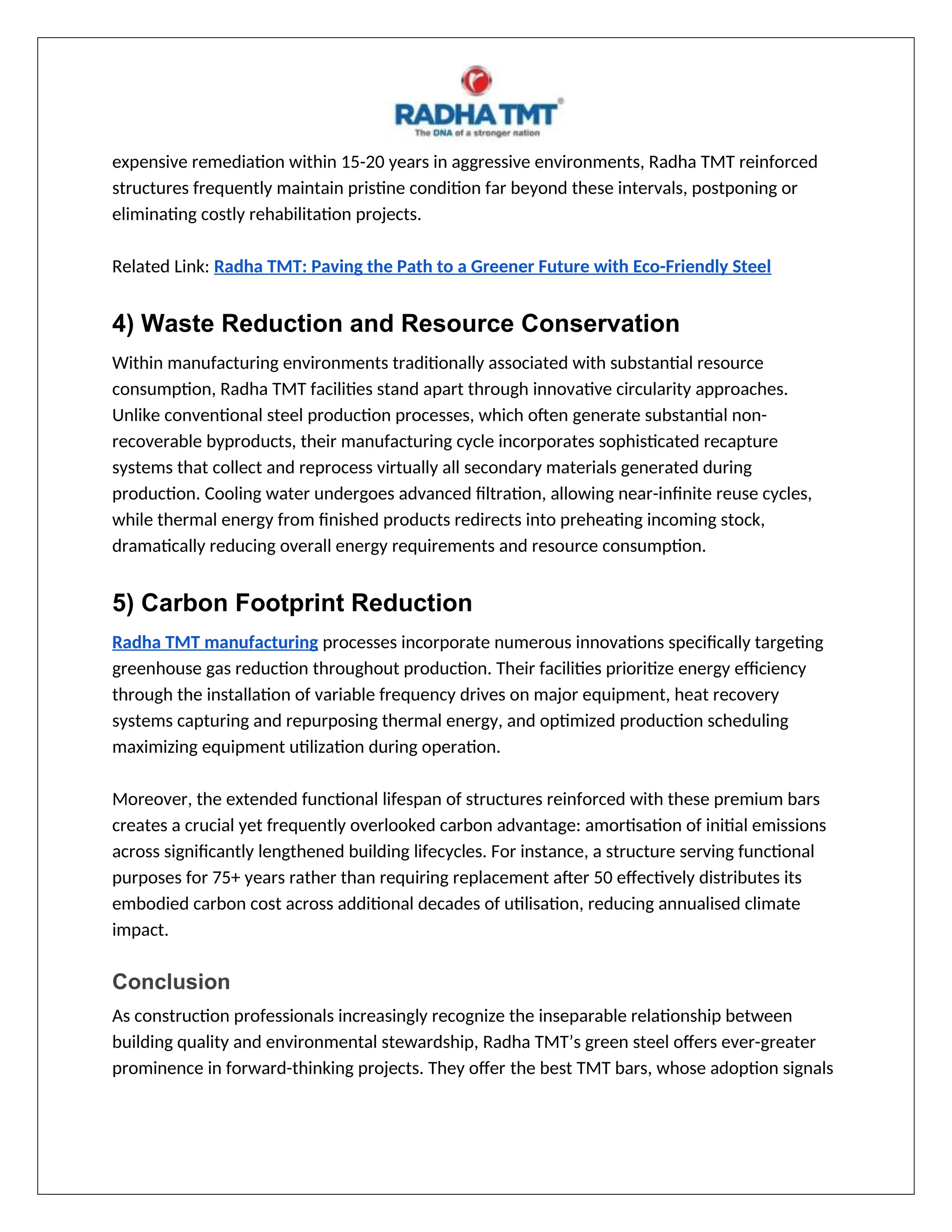 Why Radha TMT Bars are a Smart Choice for Sustainable Projects | DOCX