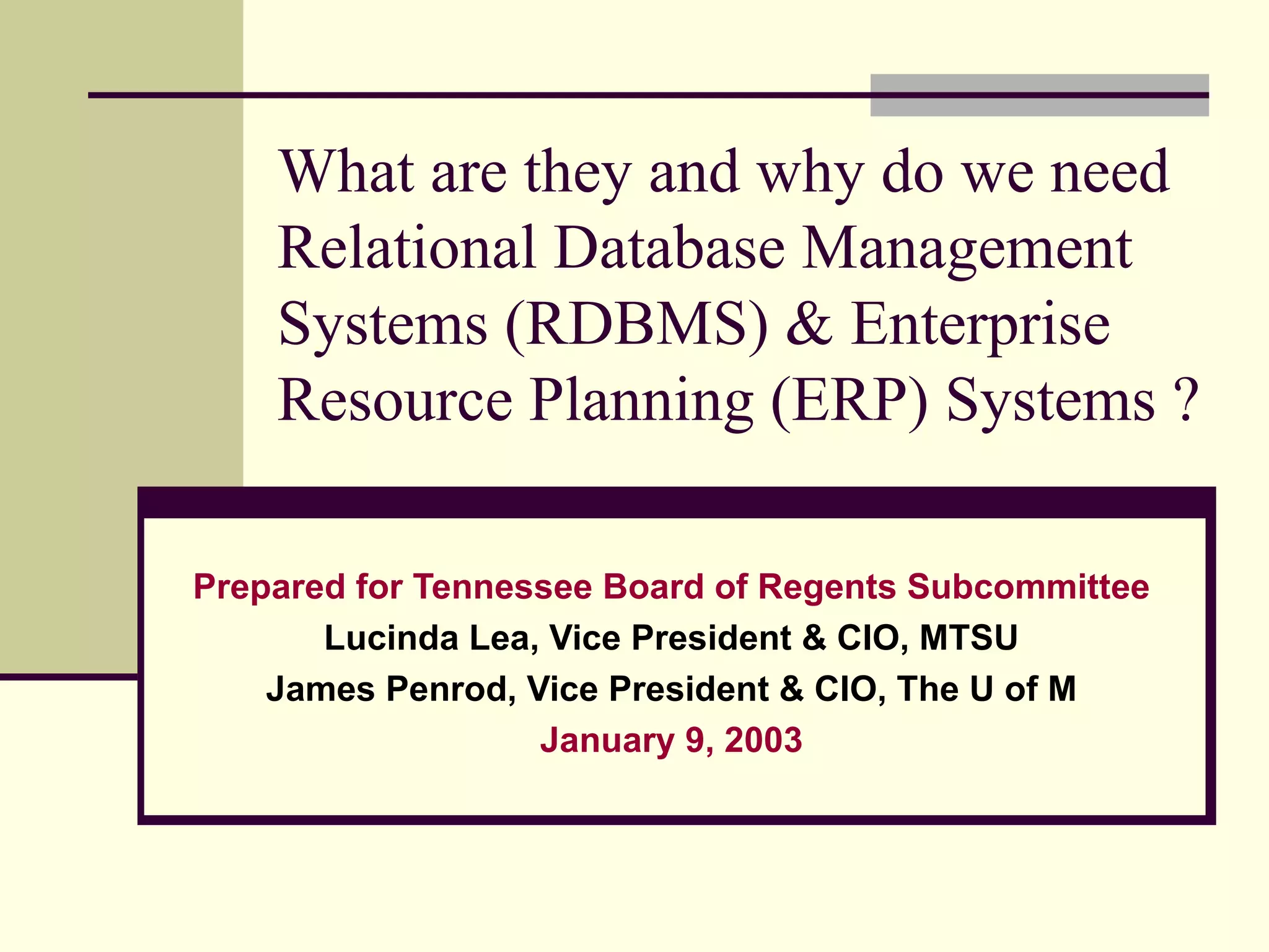 Why rdbms & erp | PPT