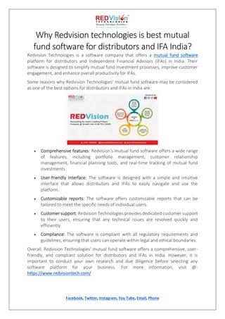 Why Redvision technologies is best mutual fund software for ...