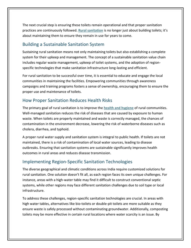 Why Rural Sanitation is Key to Achieving a Cleaner India | PDF