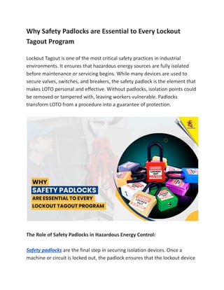 Why Safety Padlocks are Essential to Every Lockout Tagout Program | PDF