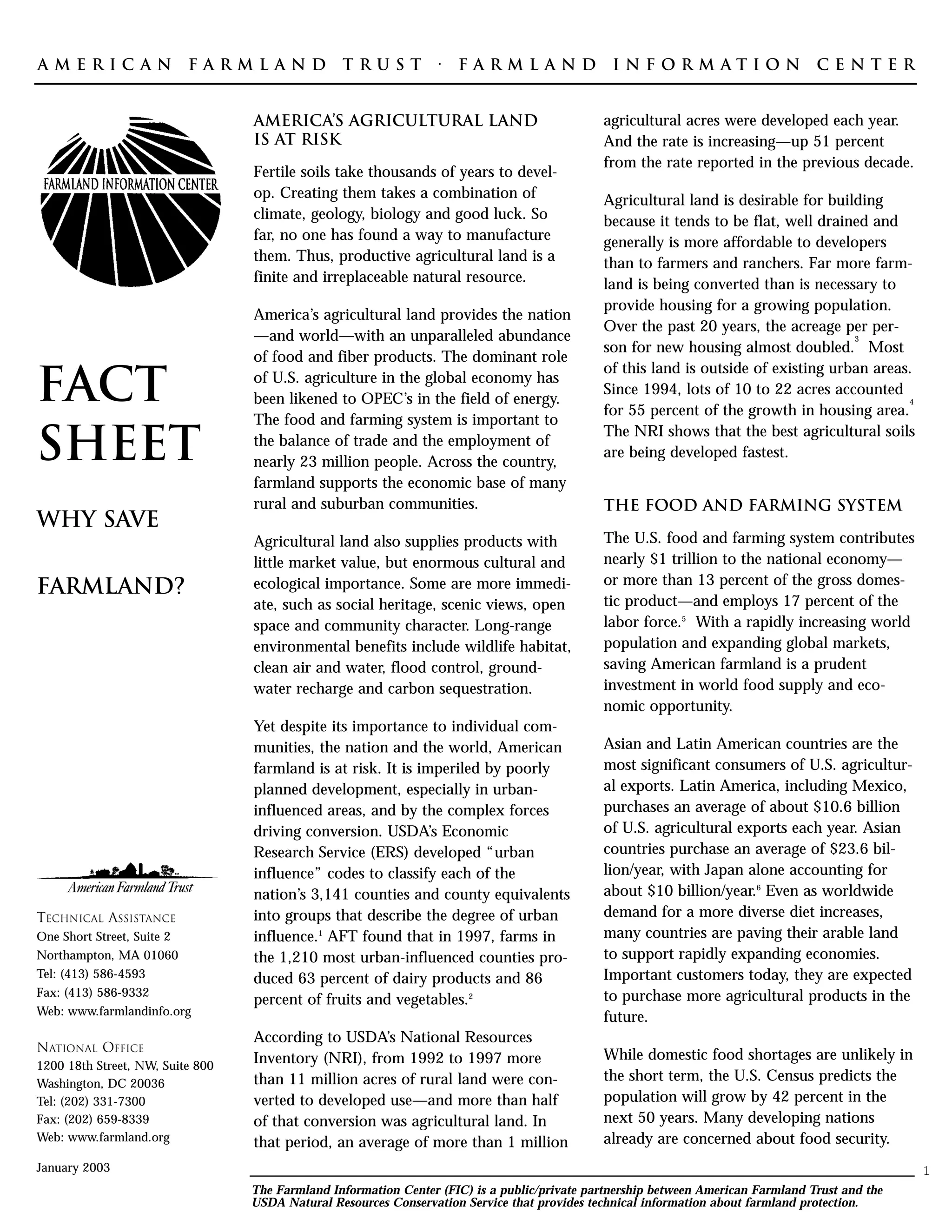 Why Save Farmland | American Farmland Trust | PDF