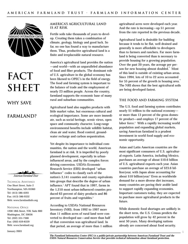 Why Save Farmland | American Farmland Trust | PDF