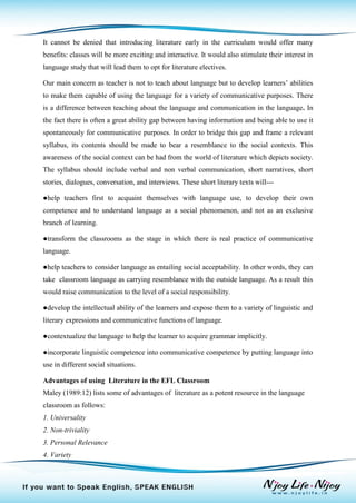Why should literature be taught in efl classroom | PDF