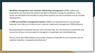 Why Should SMEs Use CRM & Workflow Management Systems_.pptx | Marketing and Advertising | Business
