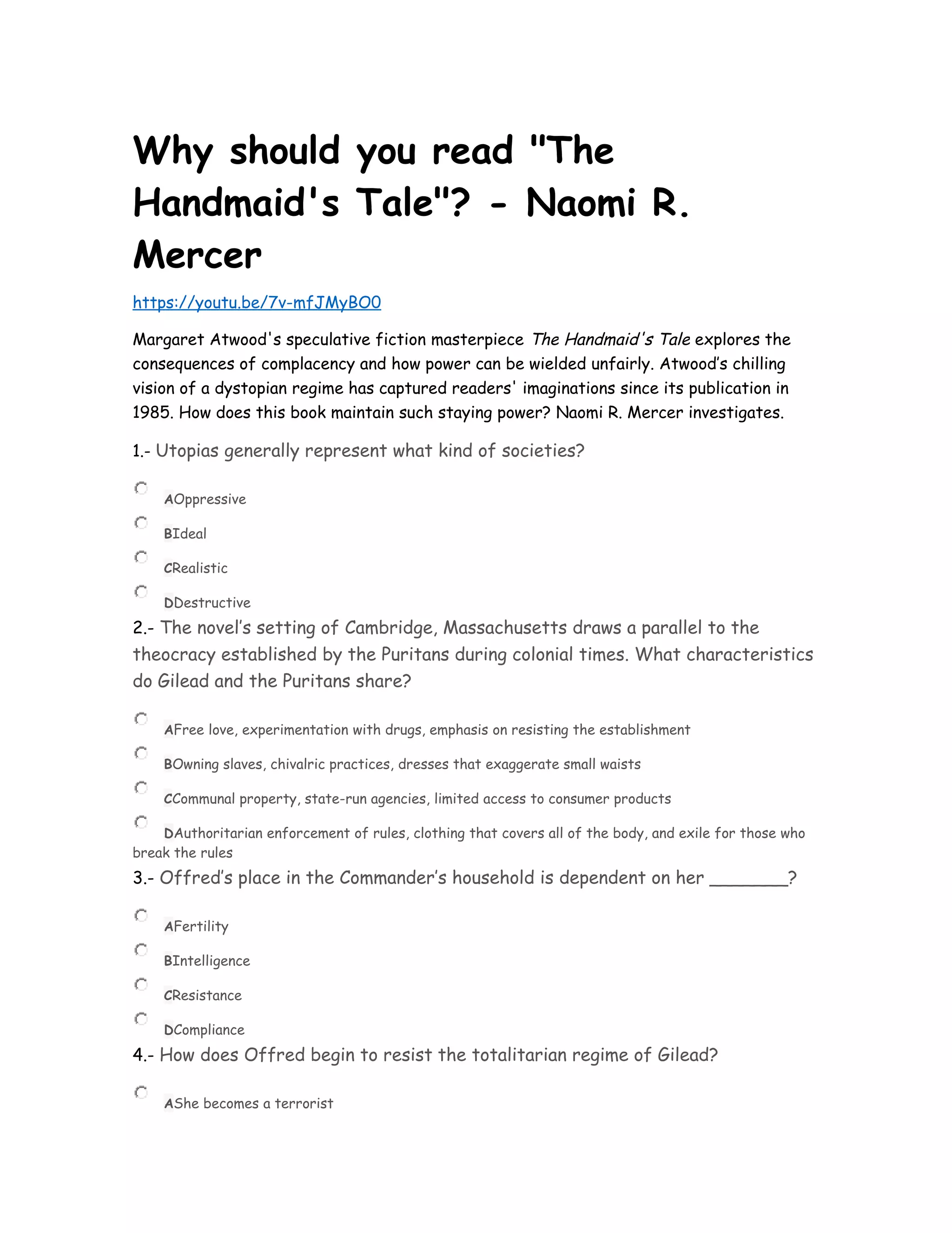 Why should you read "The Handmaid's Tale | DOC