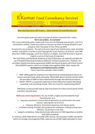 Why SOP??????? in Food Manufacturing unit.pdf