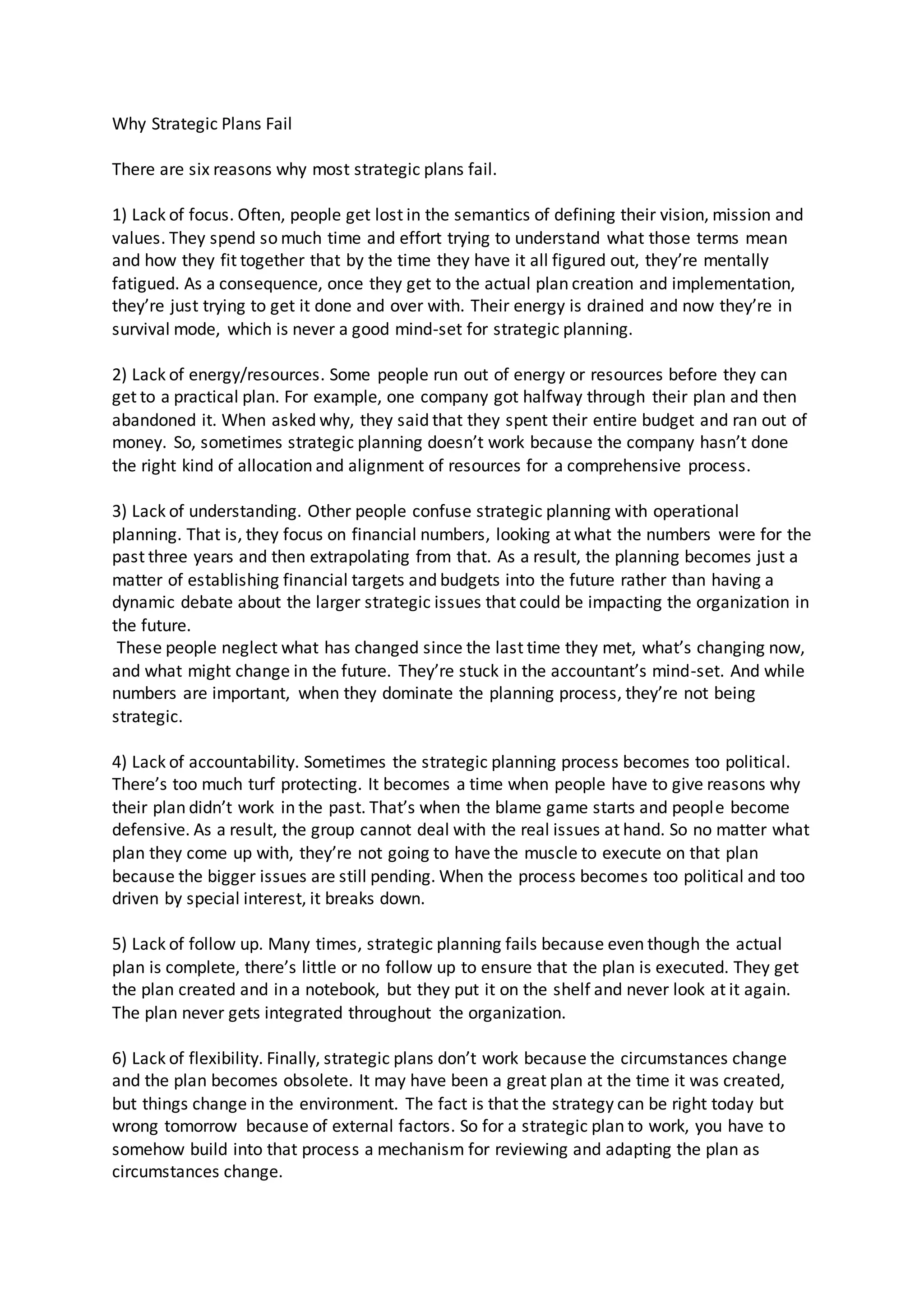 Why strategic plans fail | PDF