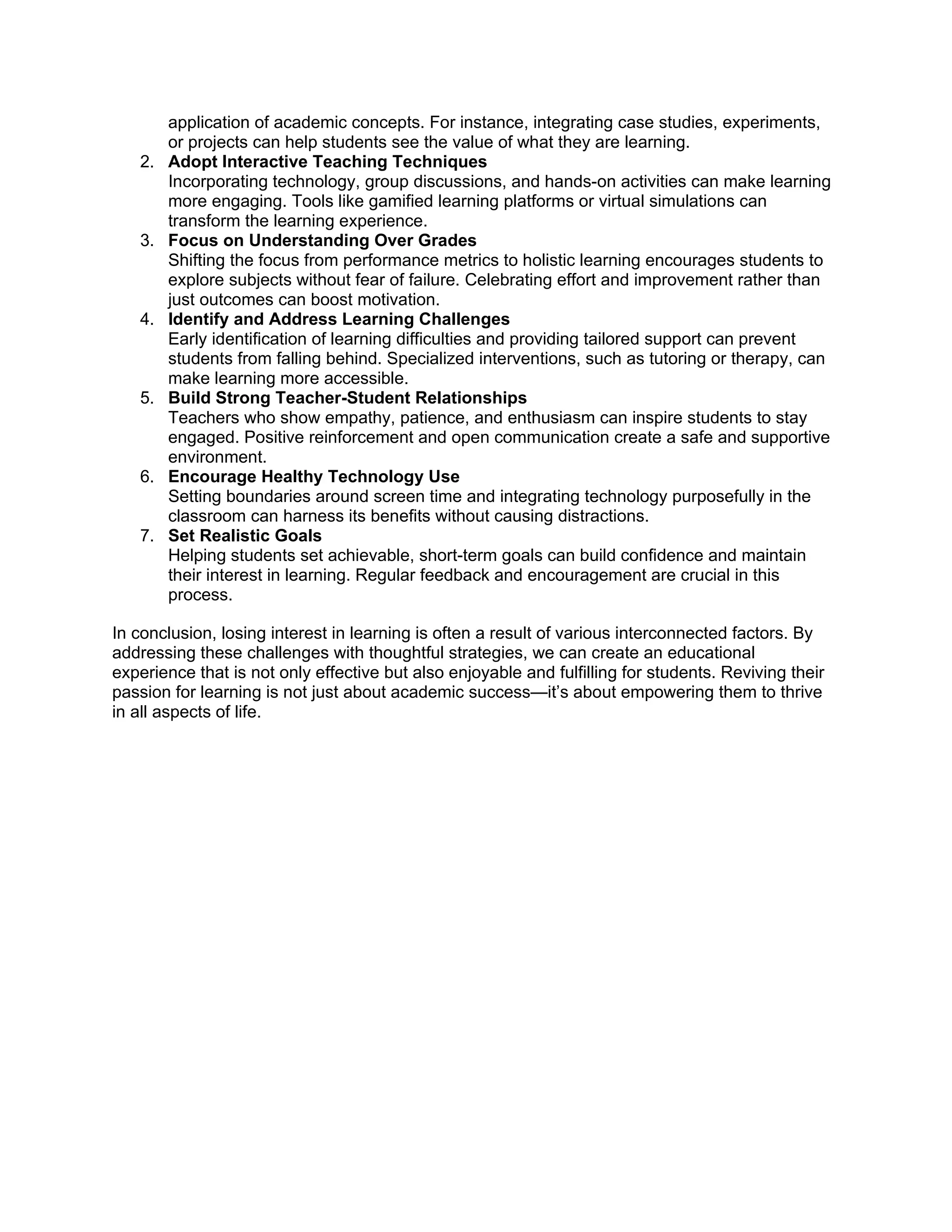 Why Students Lose Interest in Learning: Key Factors and Remedies | DOCX