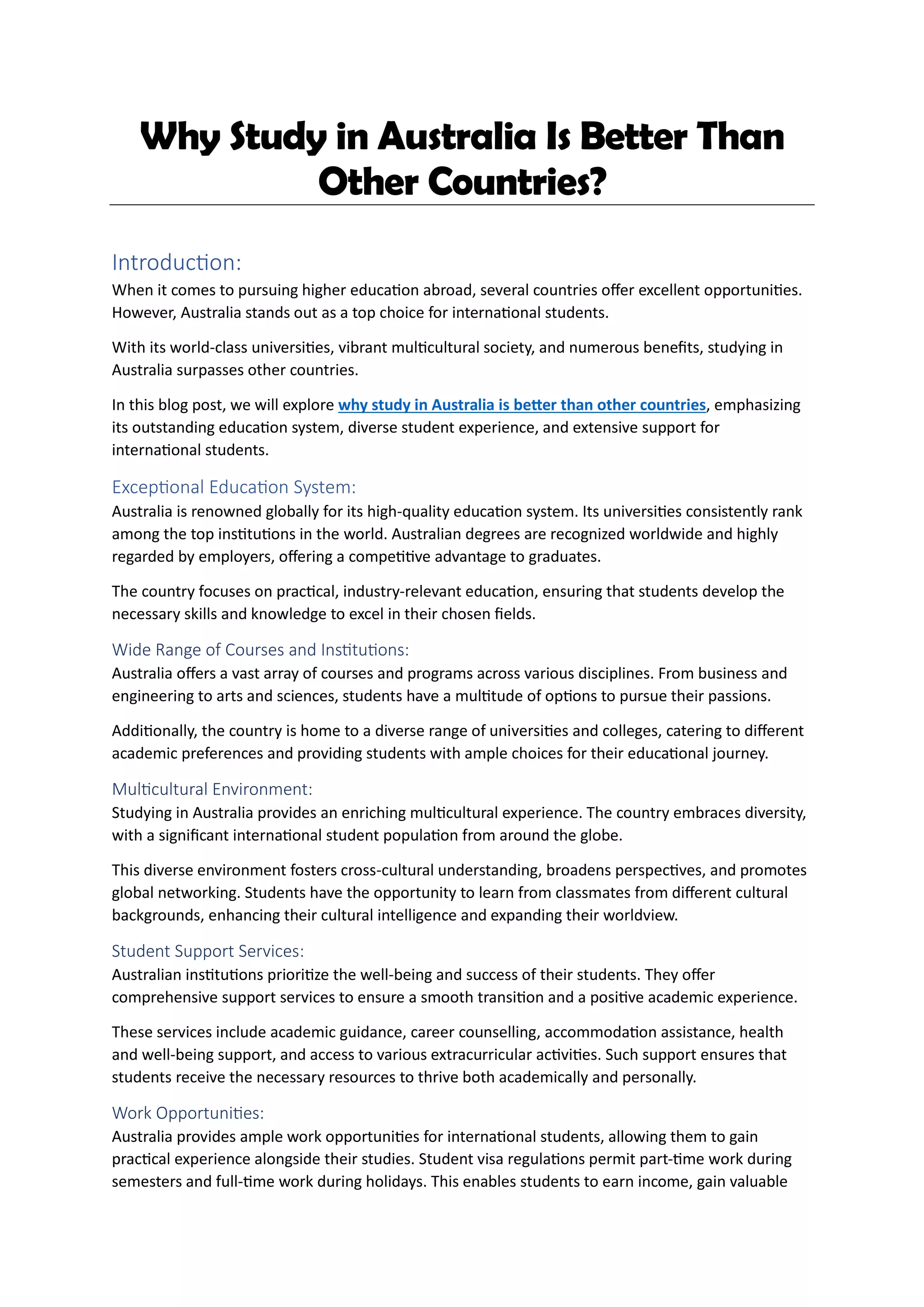 Why Study in Australia Is Better Than Other Countries | PDF