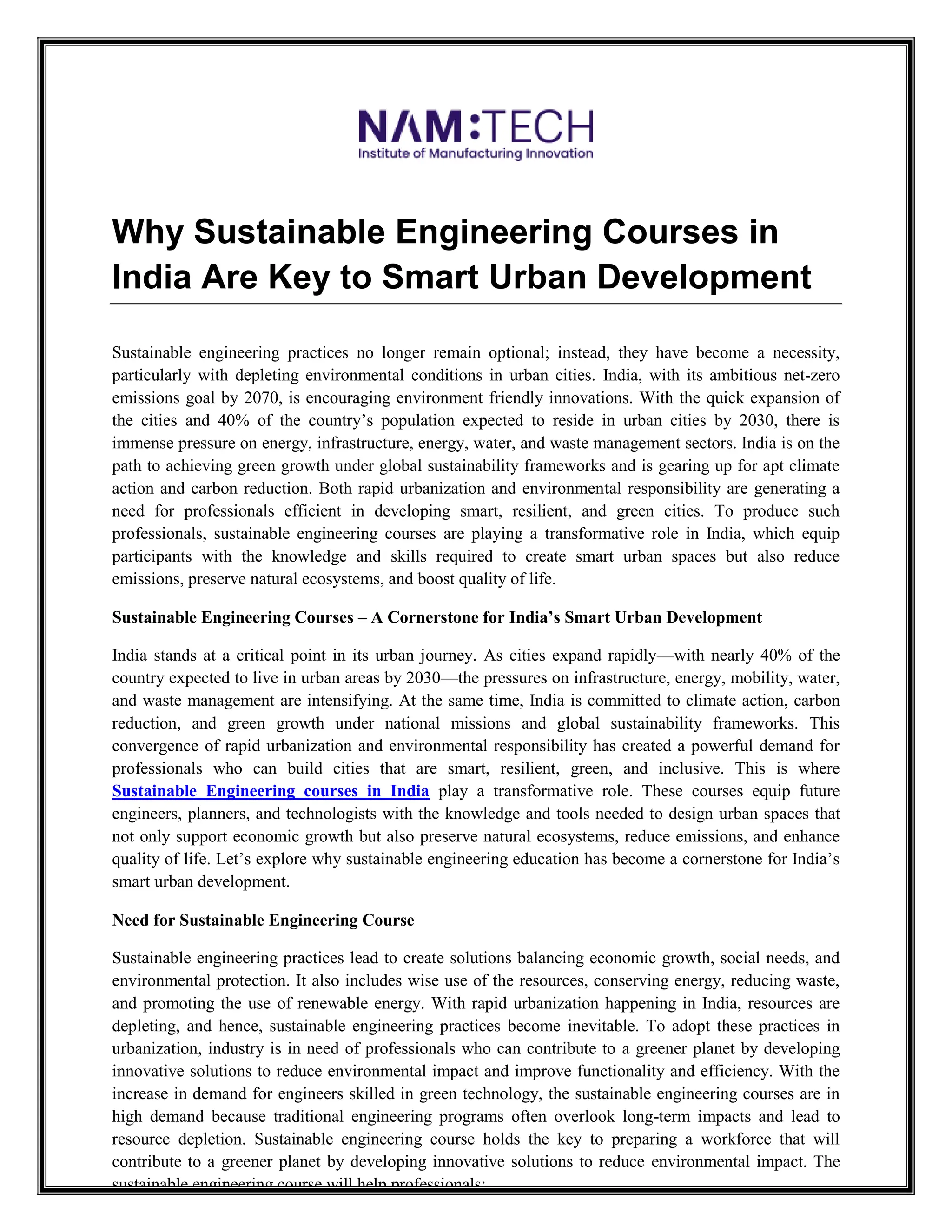 Why Sustainable Engineering Courses in India Are Key to Smart Urban ...