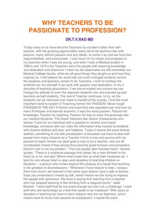 WHY TEACHERS TO BE PASSIONATE TO PROFESSION? | PDF