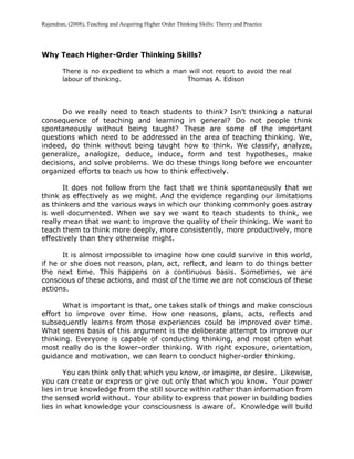 Why teach higher higher order thinking skills | PDF