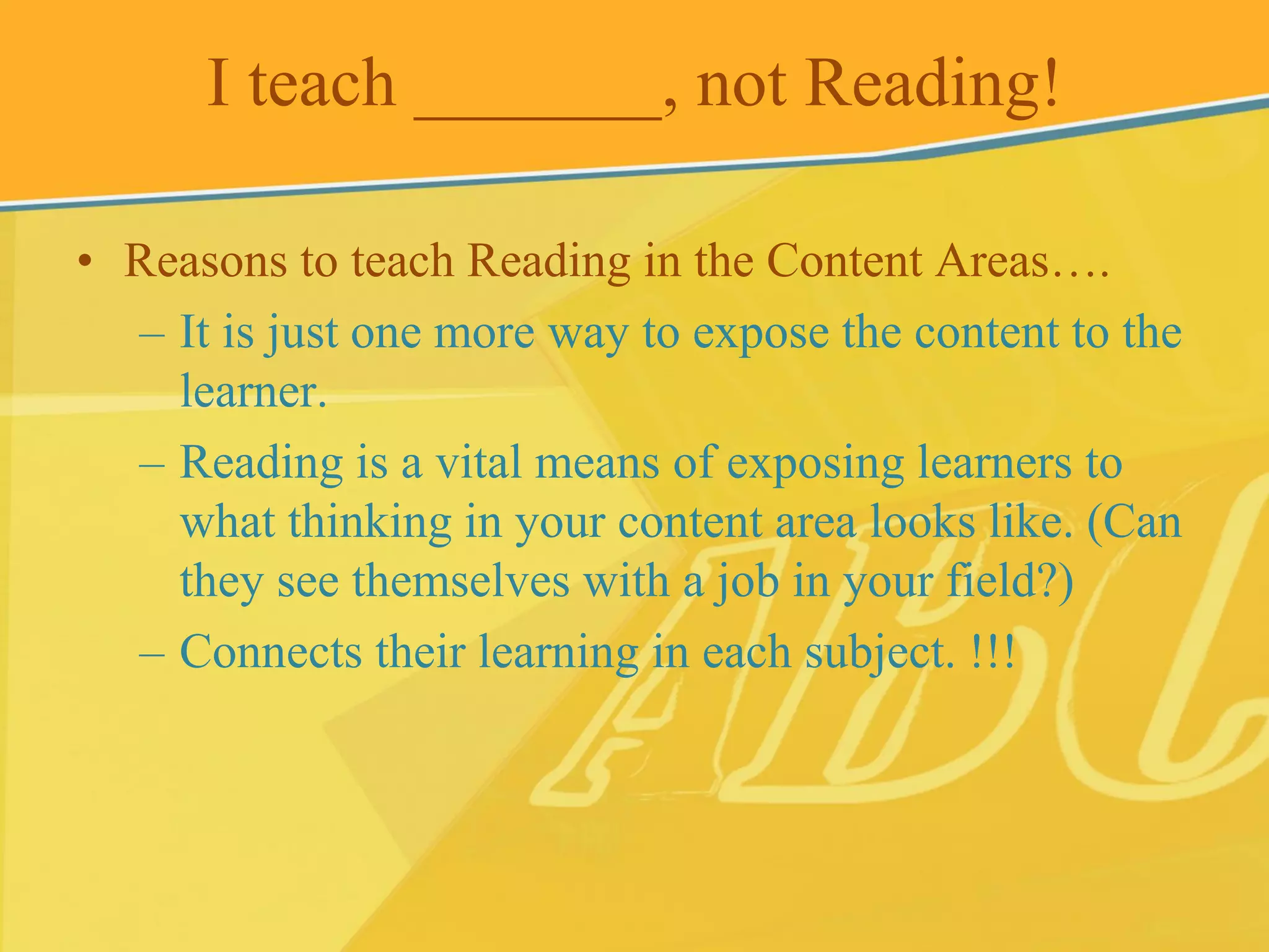 Why teach reading in the content areas | PDF