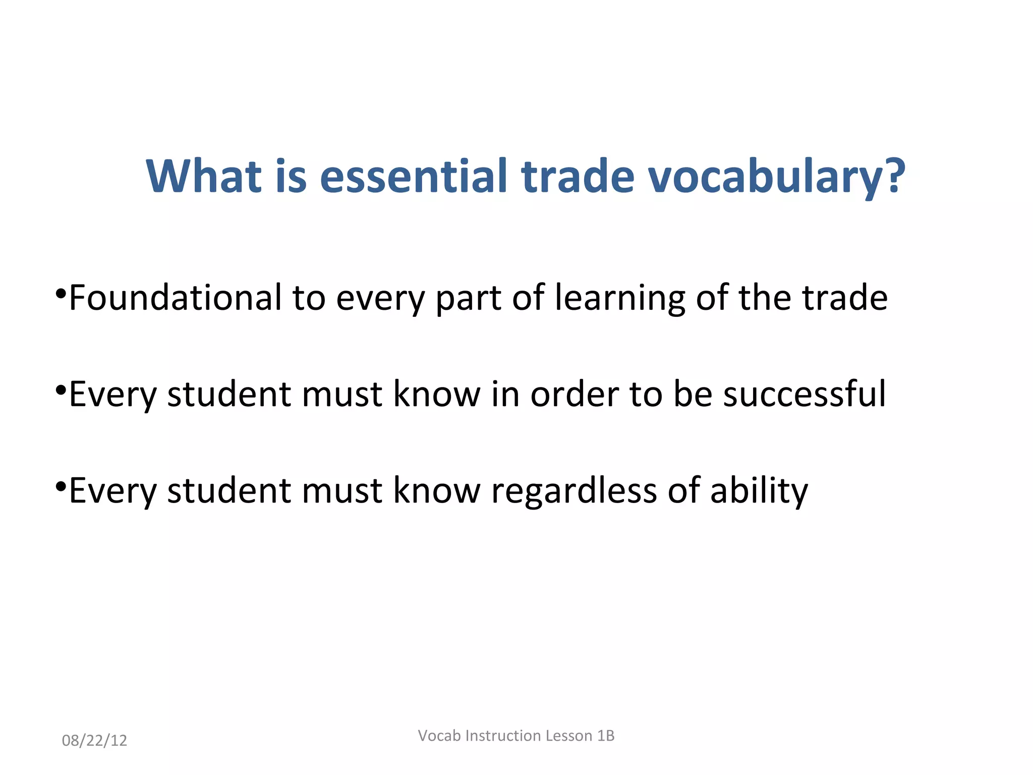 Why teach trade vocab1 b | PPT