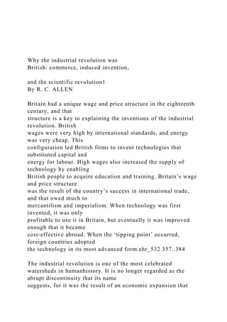 Why the industrial revolution wasBritish commerce, induced .docx