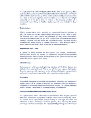 Why the rationale for a captive | DOCX | Pet Insurance | Insurance