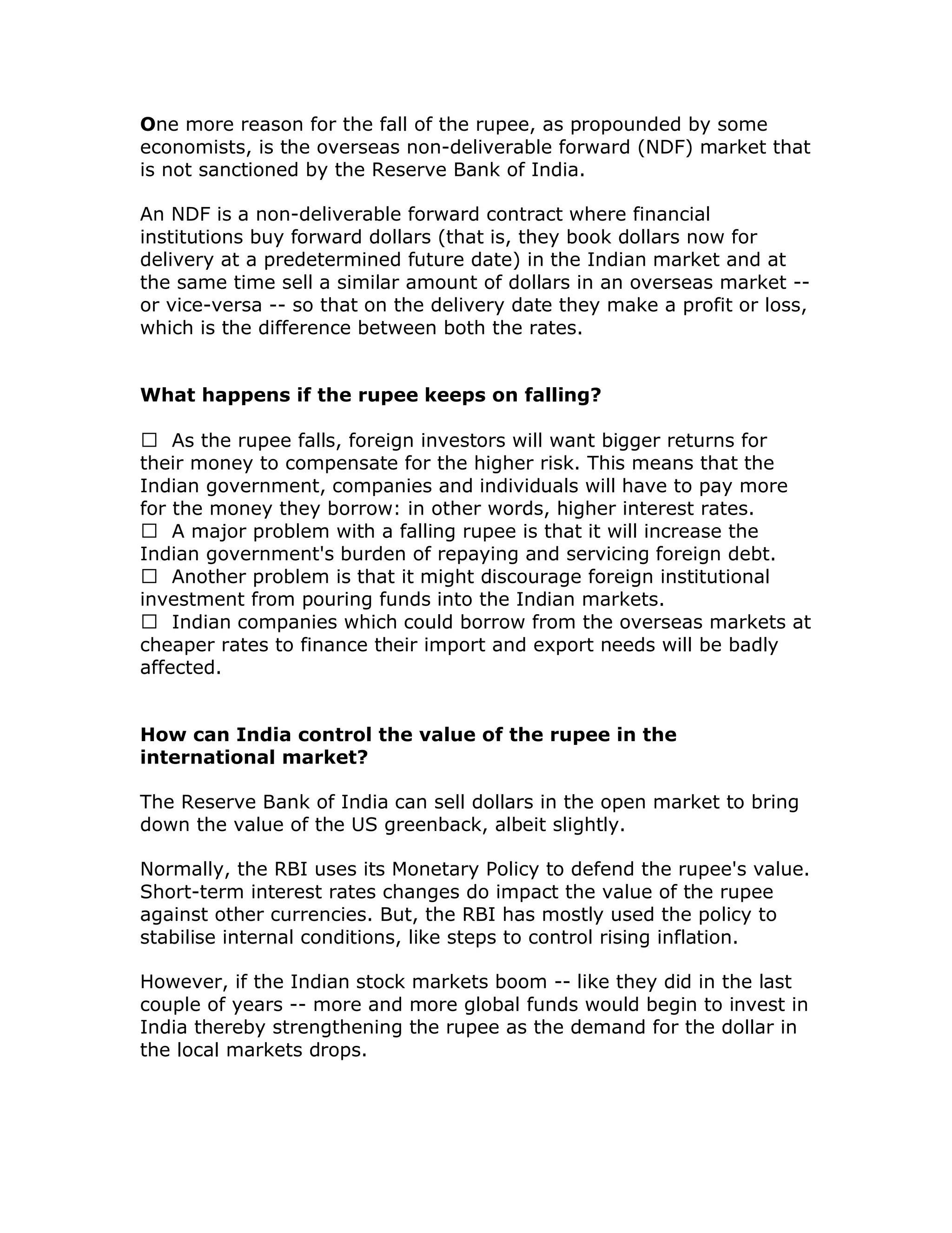 Why the rupee is falling against the dollar | PDF