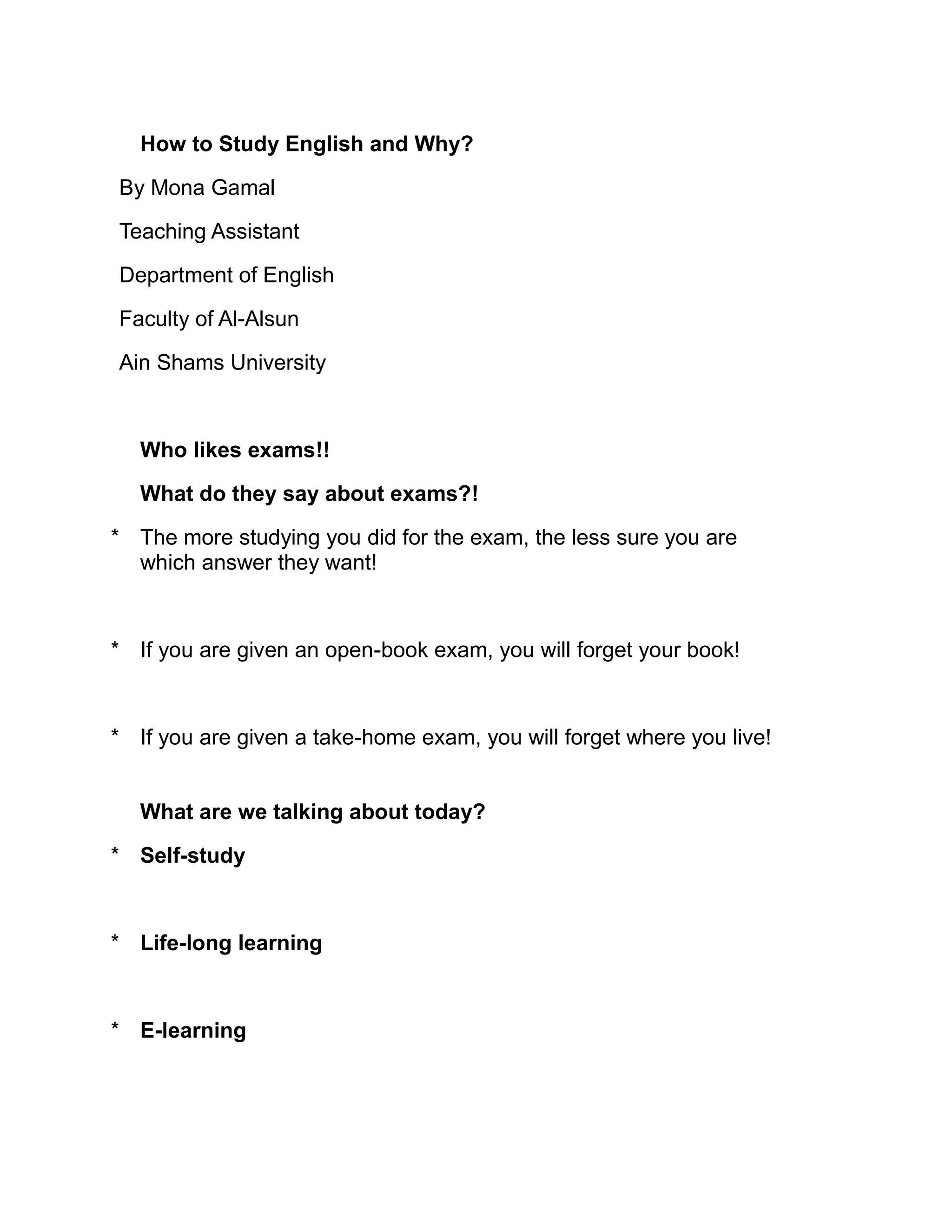 Why to study english and why handout | PDF