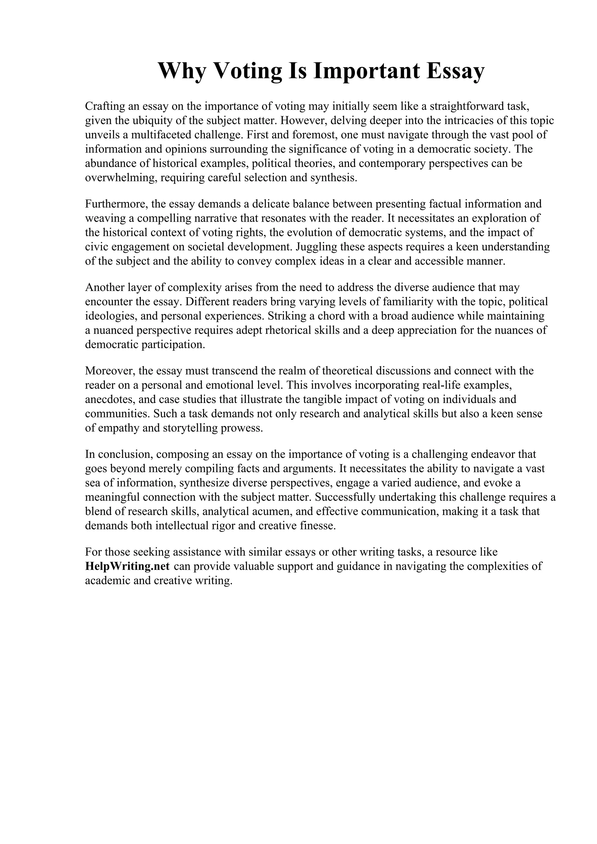 Why Voting Is Important Essay | PDF