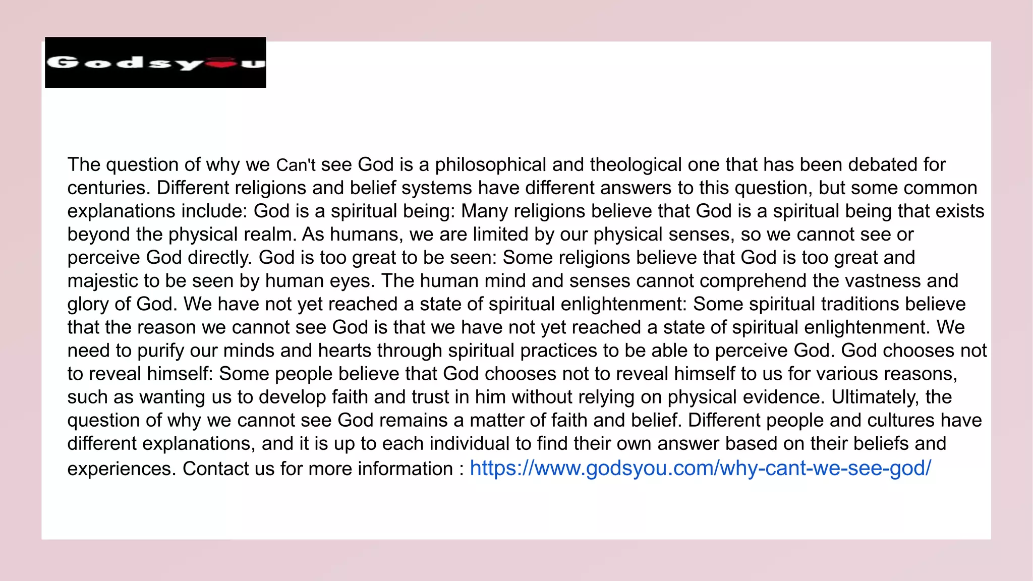 Why Can't See God | PPT